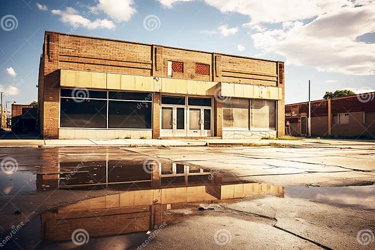 Abandoned Store Building with Empty Parking Lot in Run-down Area Stock ...