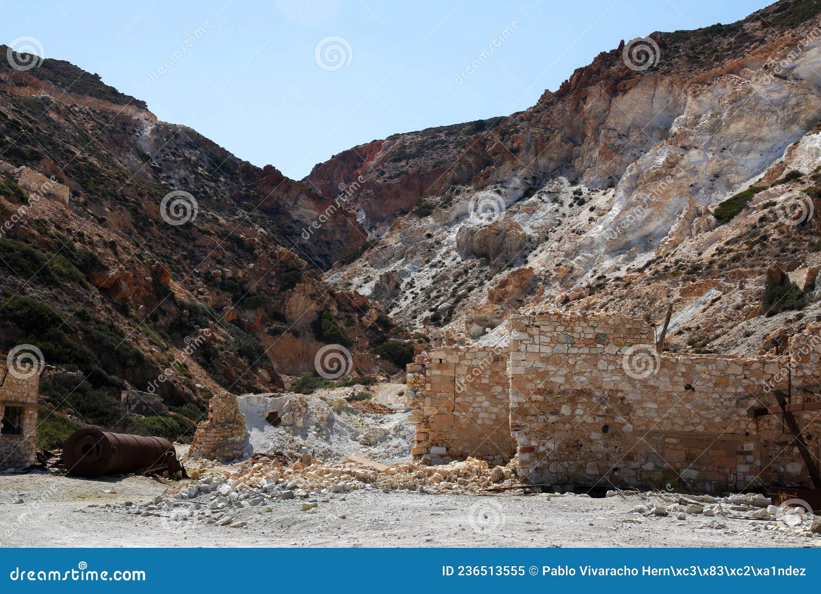 Abandoned Sulfur Mine with a Rusted and Weathered Silo Next To the Red ...