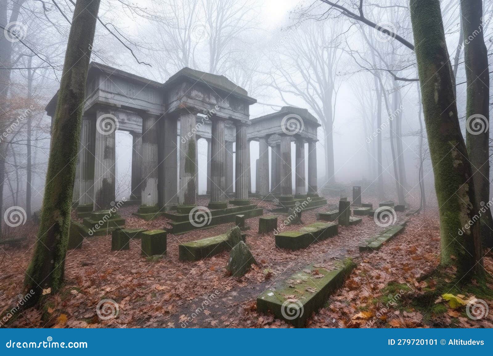 Abandoned Temple, with Broken Columns and Half-buried Stones, in the ...