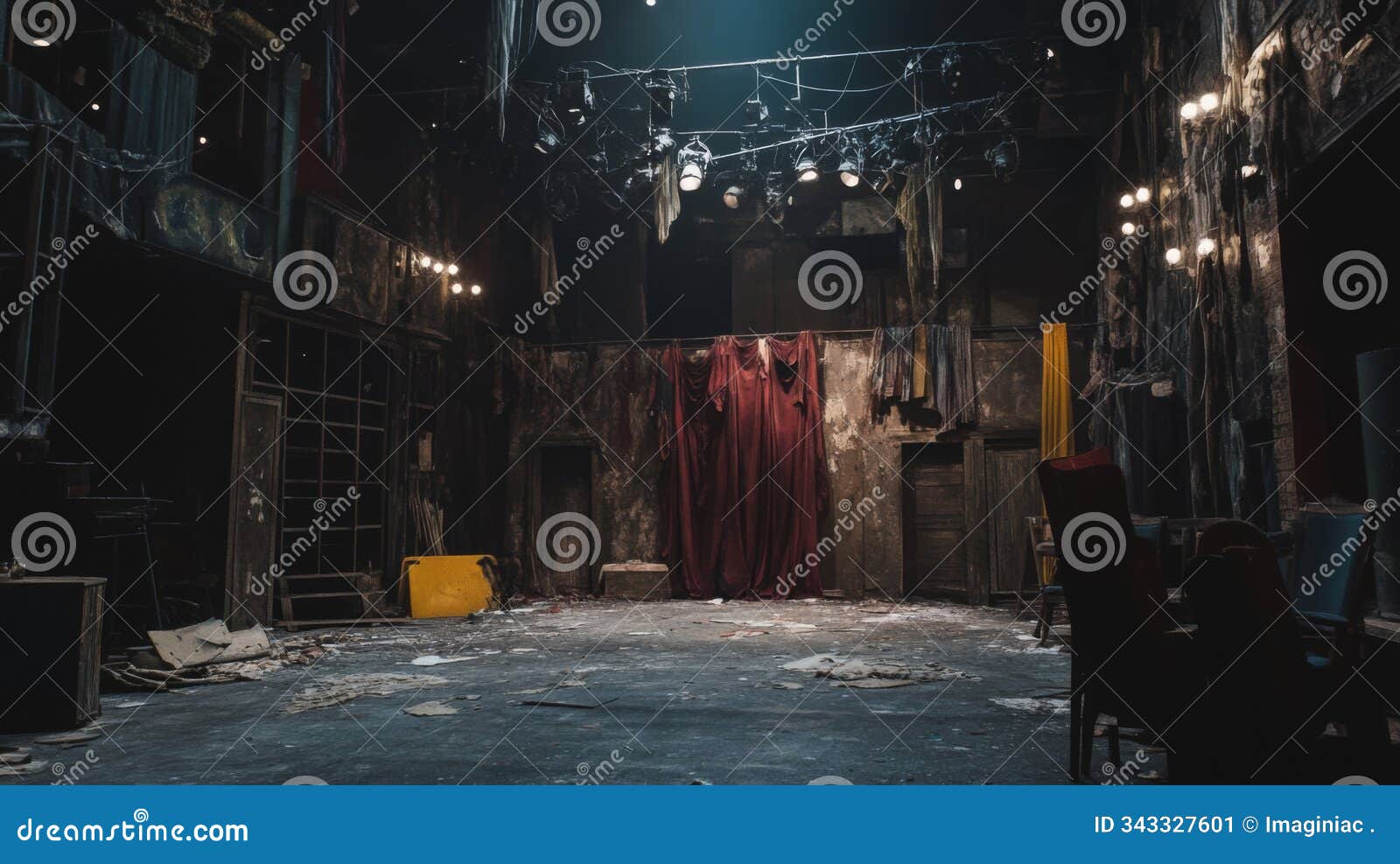 Man Hanging Curtains On Window Standing On Ladder, Vector Illustration ...