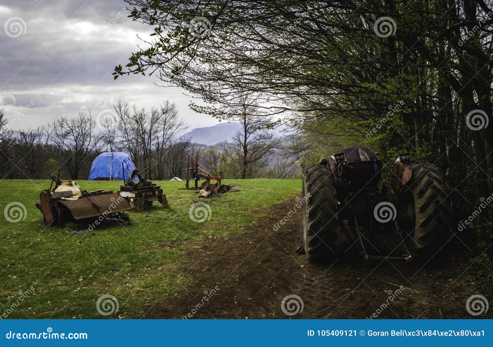 Abandoned Tractor Landscape in Serbian Mountains Stock Image - Image of ...