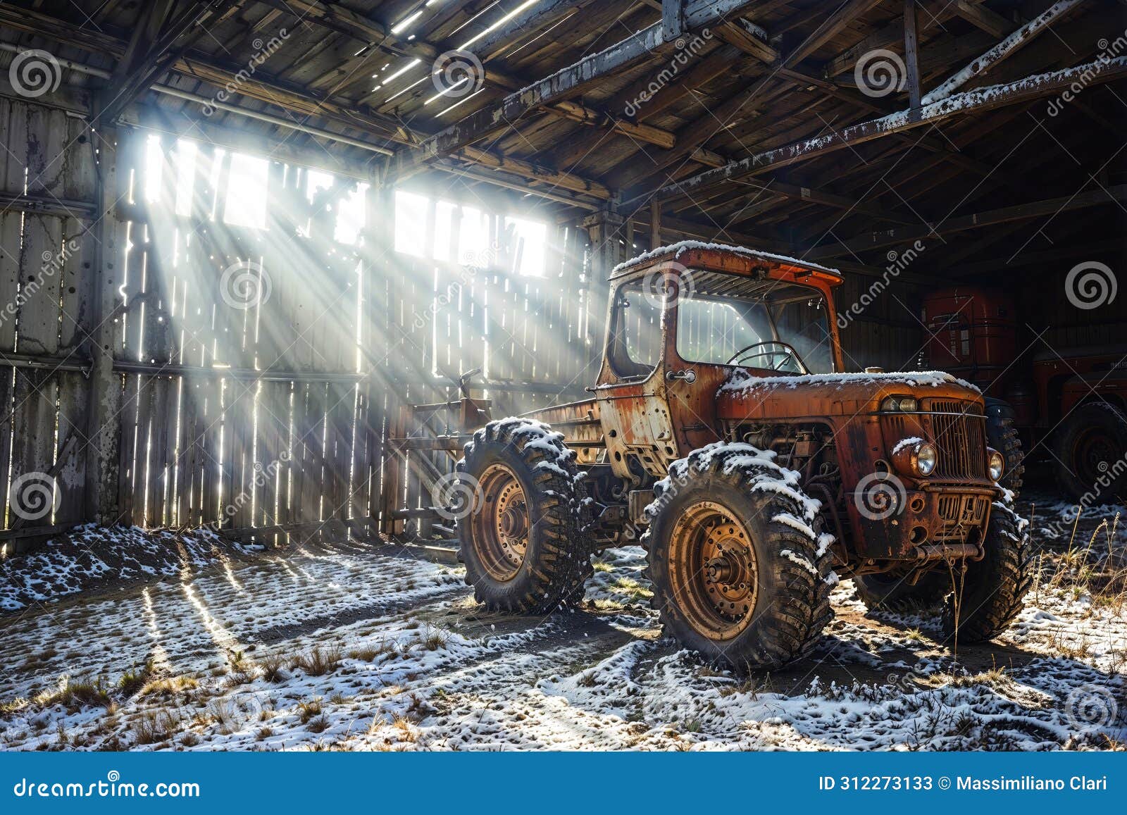 Abandoned Tractor in Rustic Barn Stock Illustration - Illustration of ...