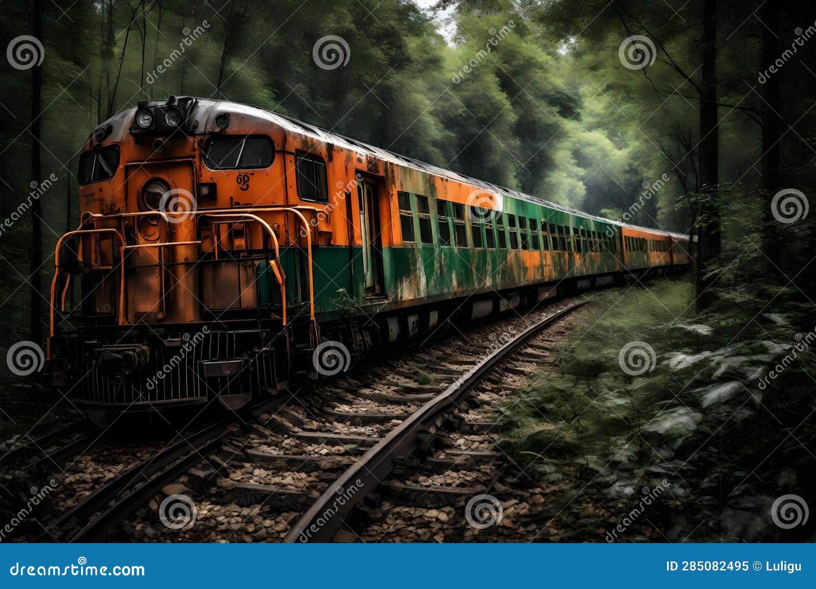 Abandoned Train: Forgotten Tracks in the Forest Stock Illustration ...