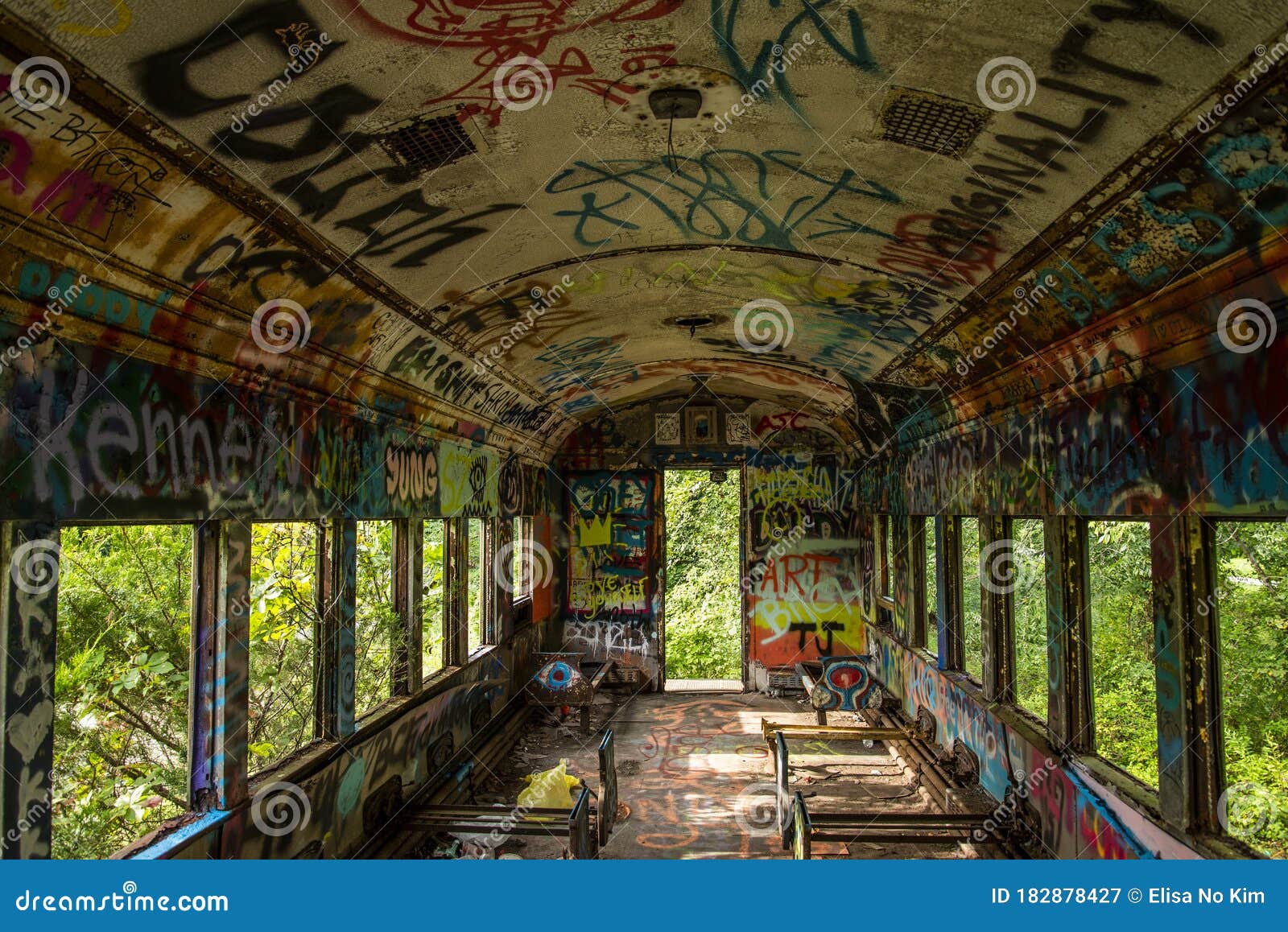 An Abandoned Train with Graffiti Stock Image - Image of transportation ...