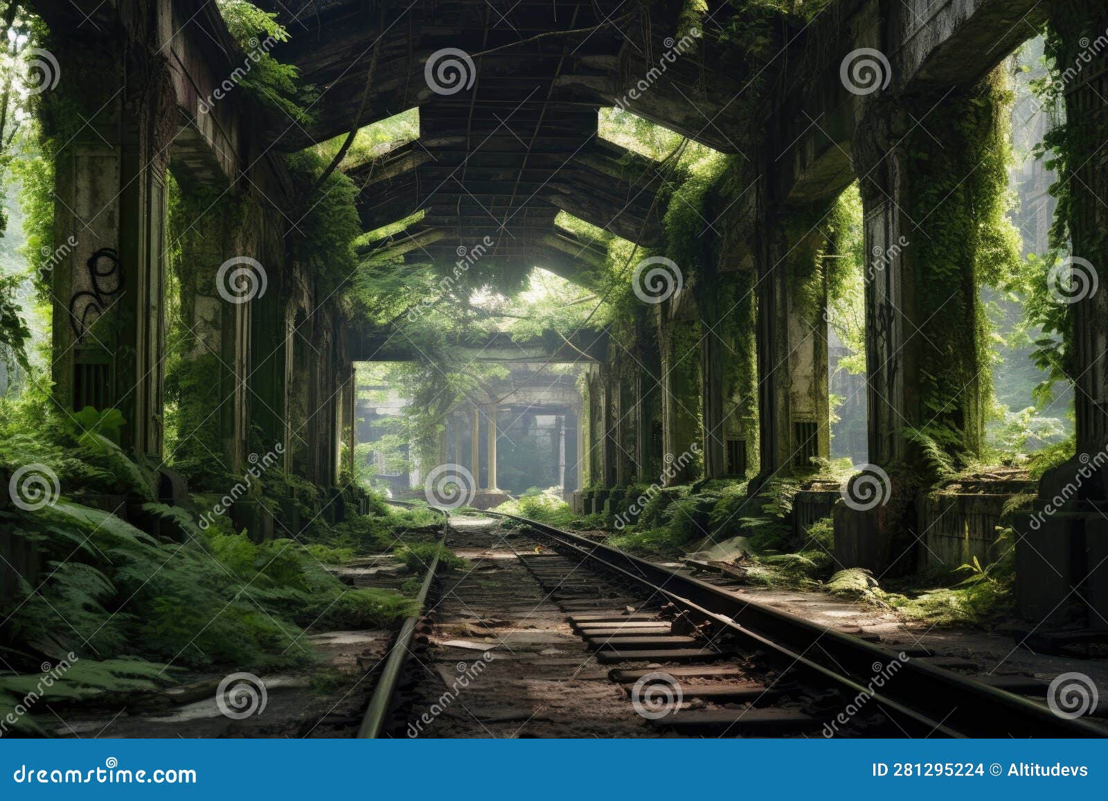 Abandoned Train Station Platform with Overgrown Tracks Stock Photo ...