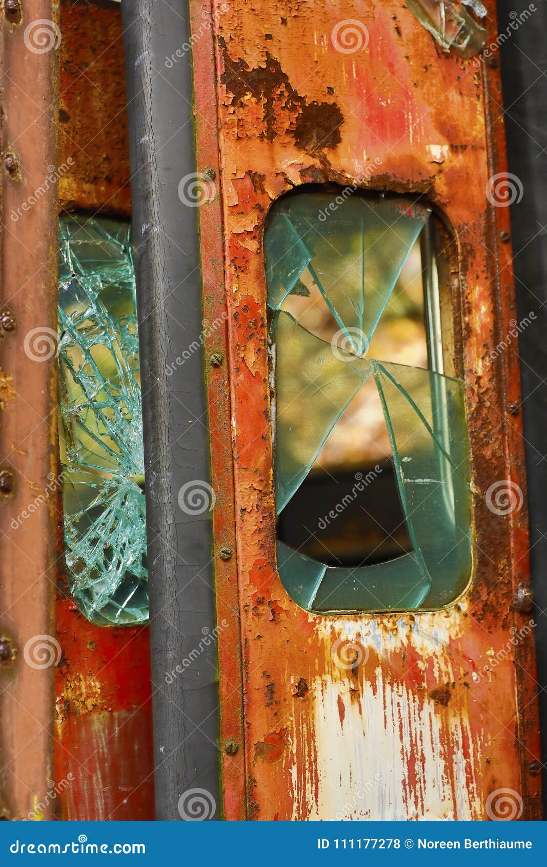 Abandoned Trolley Car Doors with Broken Windows Stock Photo - Image of ...
