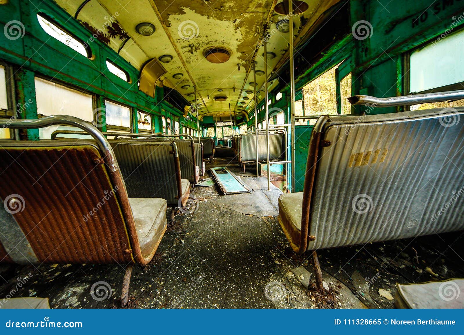 Abandoned Trolley Cars in Fall Inside View Stock Image - Image of ...