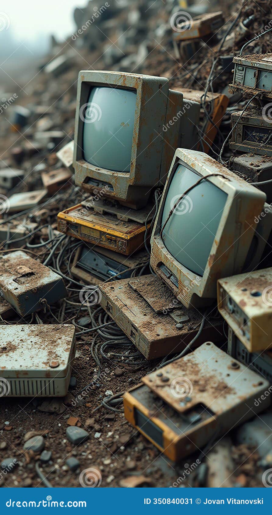Abandoned Vintage Electronics Pile in a Junkyard Environment Stock ...