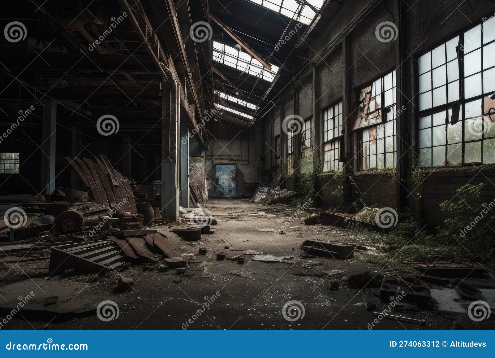 Abandoned Warehouse with Broken Windows, Debris and Dust Stock Photo ...