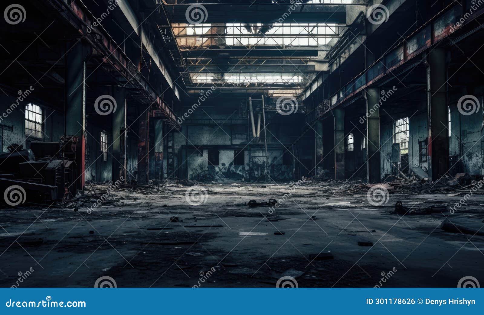 Abandoned Warehouse with Broken Windows and Abandoned Objects Stock ...