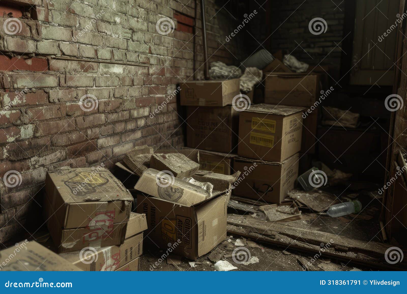 Abandoned Warehouse Interior with Debris and Boxes Stock Image - Image ...