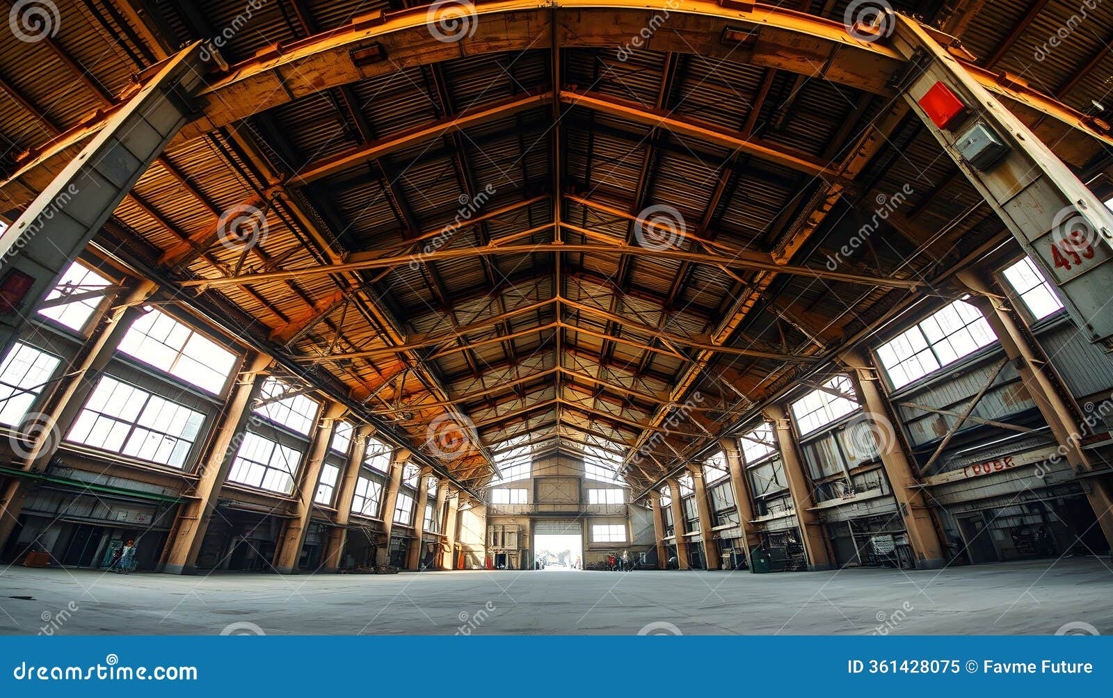 Abandoned Warehouse Interior with Steel and Golden Structure Stock ...