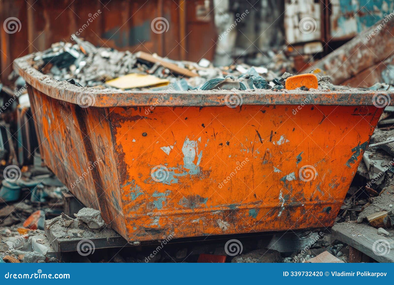 Abandoned Waste Container on Debris, Ideal for Urban Decay or Post ...