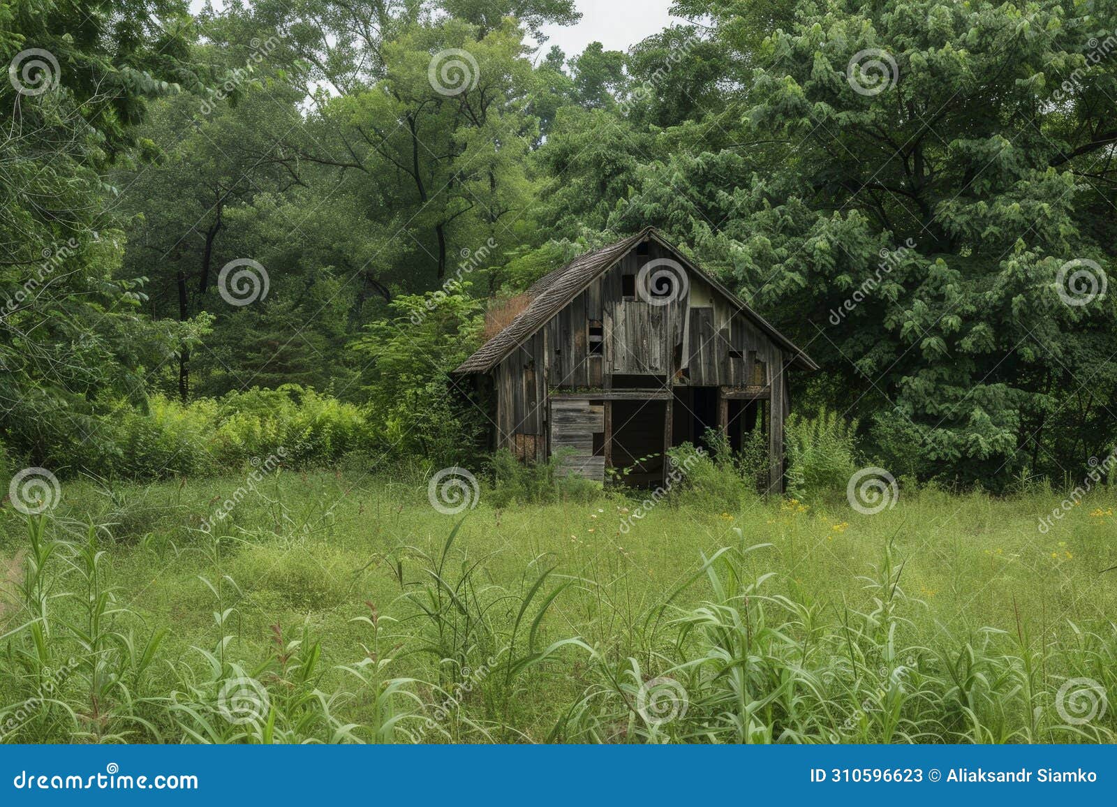 Abandoned Wooden Structure Reclaimed by Nature Stock Image - Image of ...