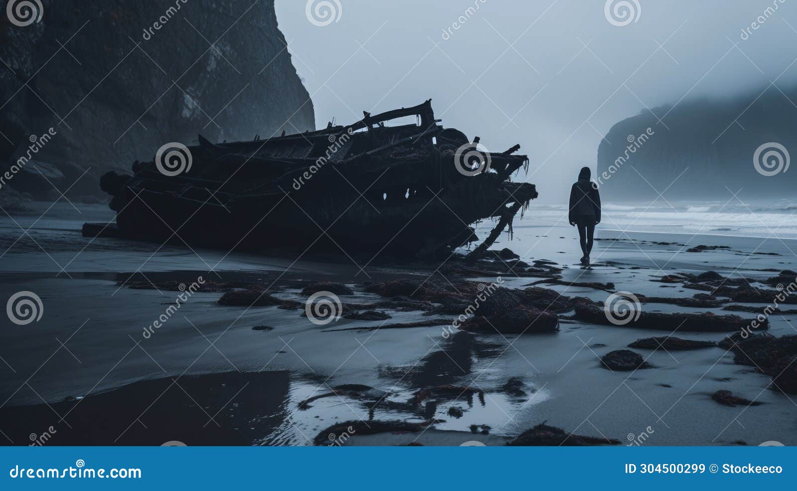 Abandoned Wrecked Ship on Beach: Dark, Foreboding Landscape in 8k ...