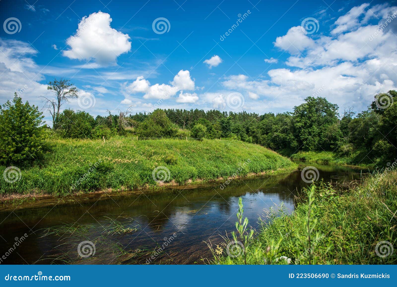 Abava River, Grass and Clouds Stock Photo - Image of environment ...