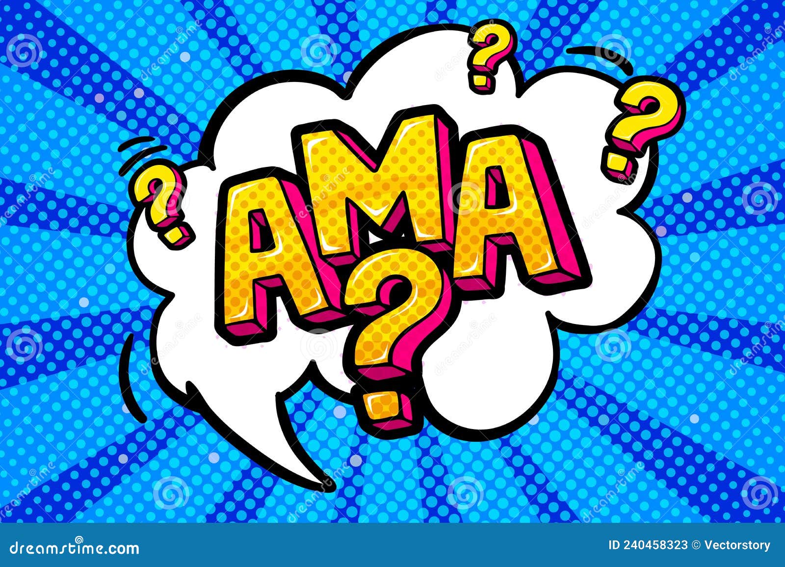 Abbreviation Ama Ask Me Anything in Retro Comic Speech Bubble on Blue ...