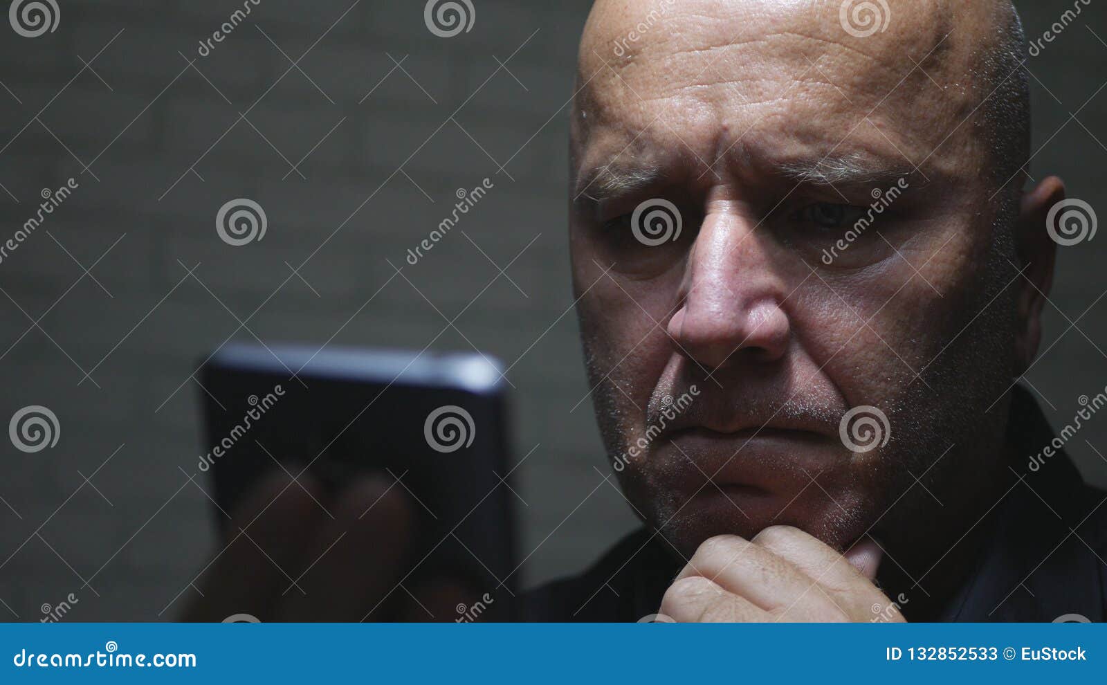 Disappointed Businessperson Text Using Cellphone Communication. Stock ...