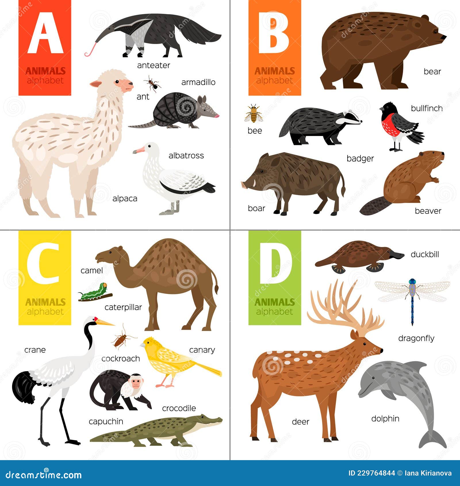 Abc Animals. Cute Vector Zoo Alphabet. Stock Vector - Illustration of ...