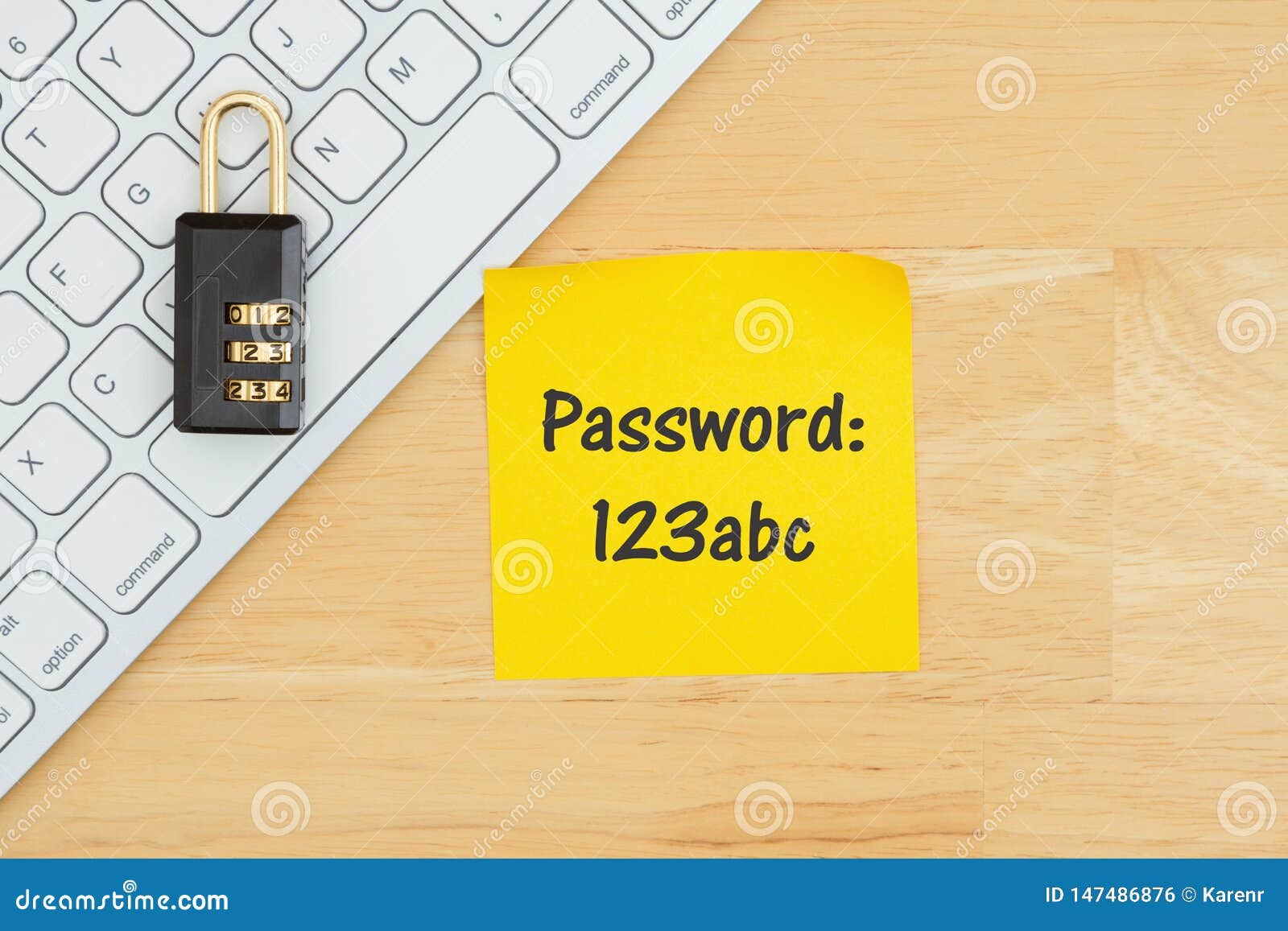 123abc Bad Password with Lock on a Keyboard with a Sticky Note Stock ...