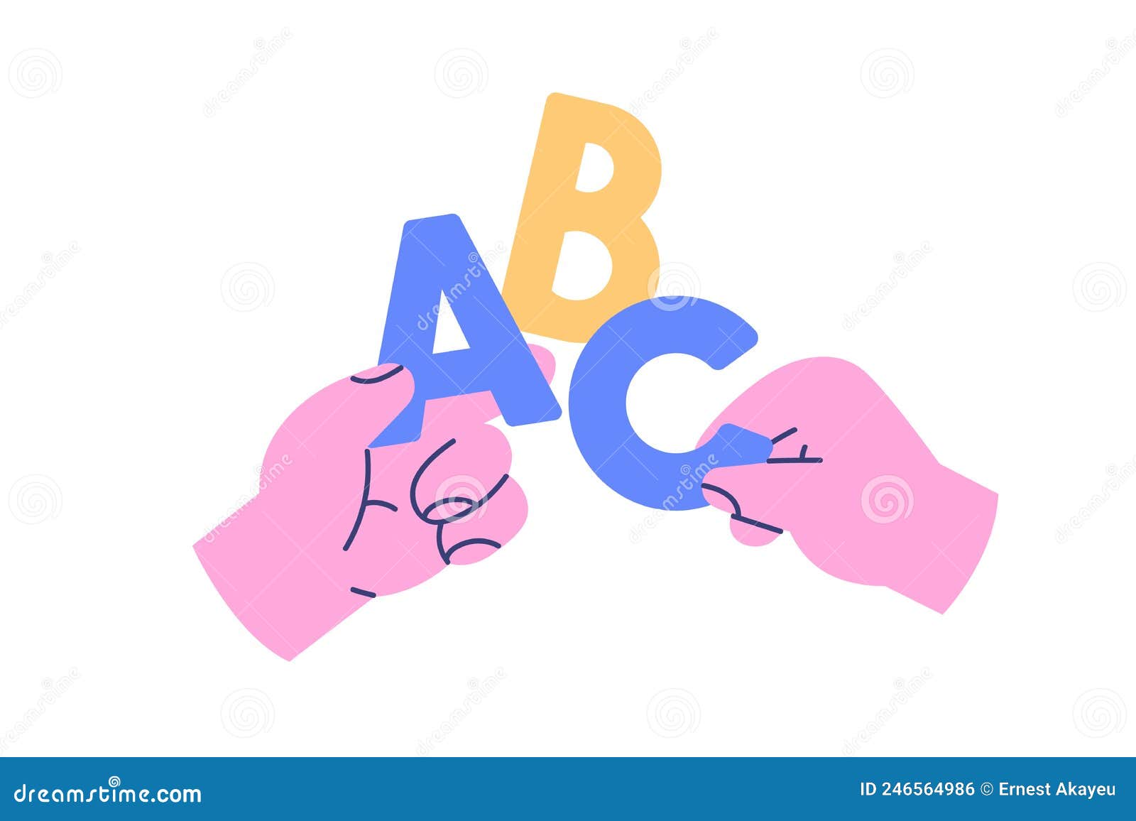 ABC, Basic Alphabet Letters in Hands Icon. Arms Holding a, B, C for ...