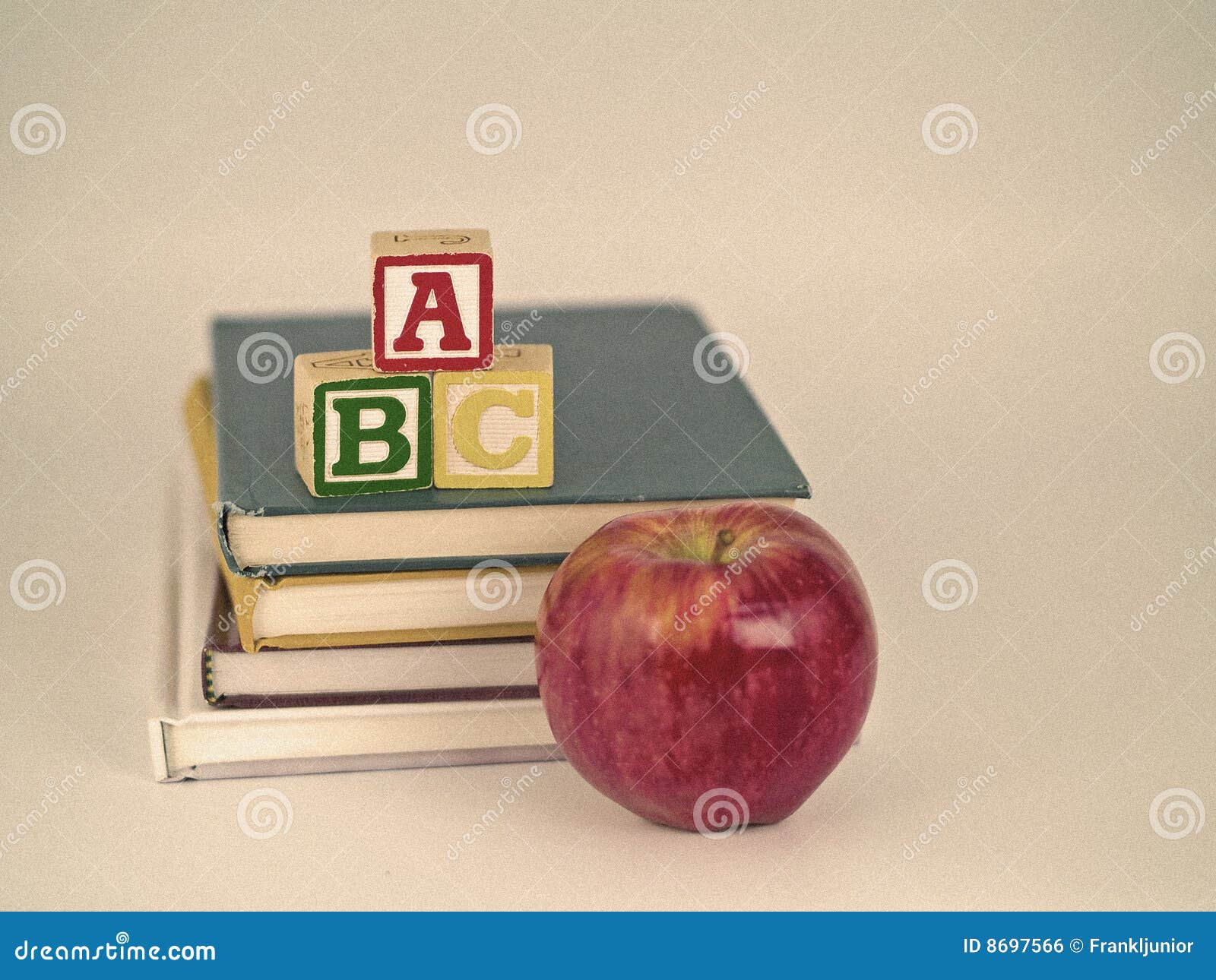 ABC Blocks, Apple and Books Sepia Stock Photo - Image of educational ...