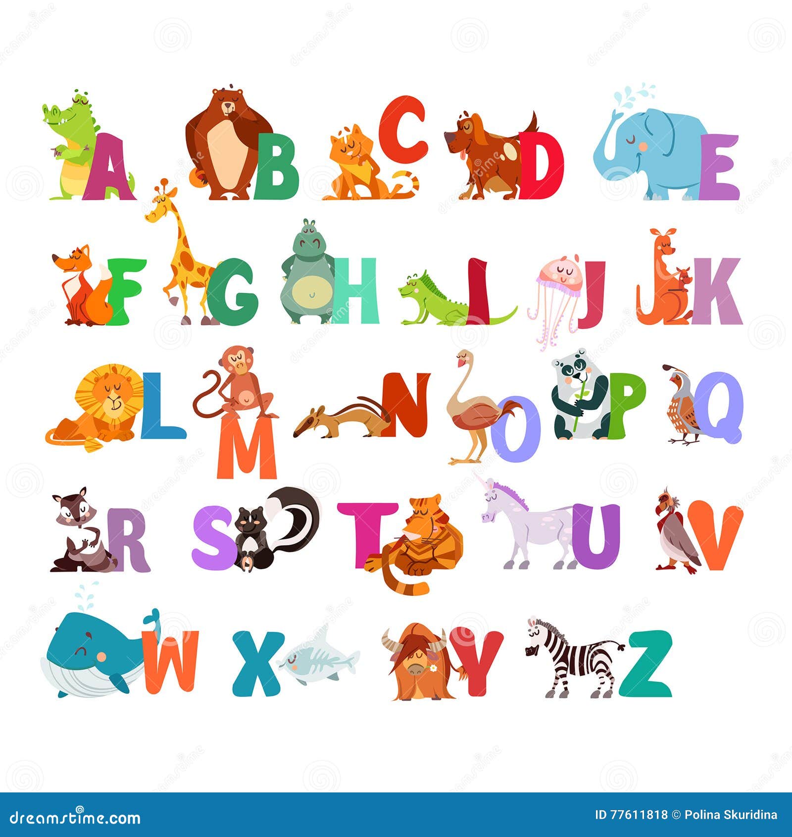 ABC com animais do kawaii ilustração do vetor. Ilustração de raposa ...