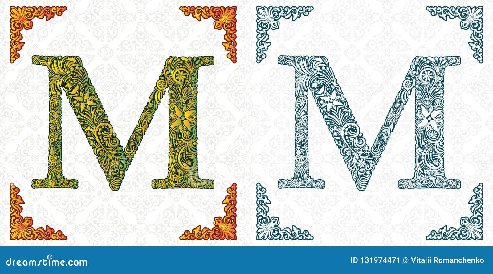 Vector Letter M. Elegant Patterned Font. Monogram. Alphabet from Leaf ...