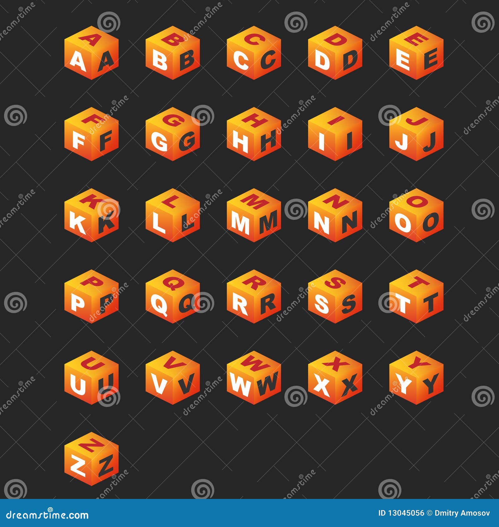 ABC Cubes (orange color). stock vector. Illustration of perspective ...