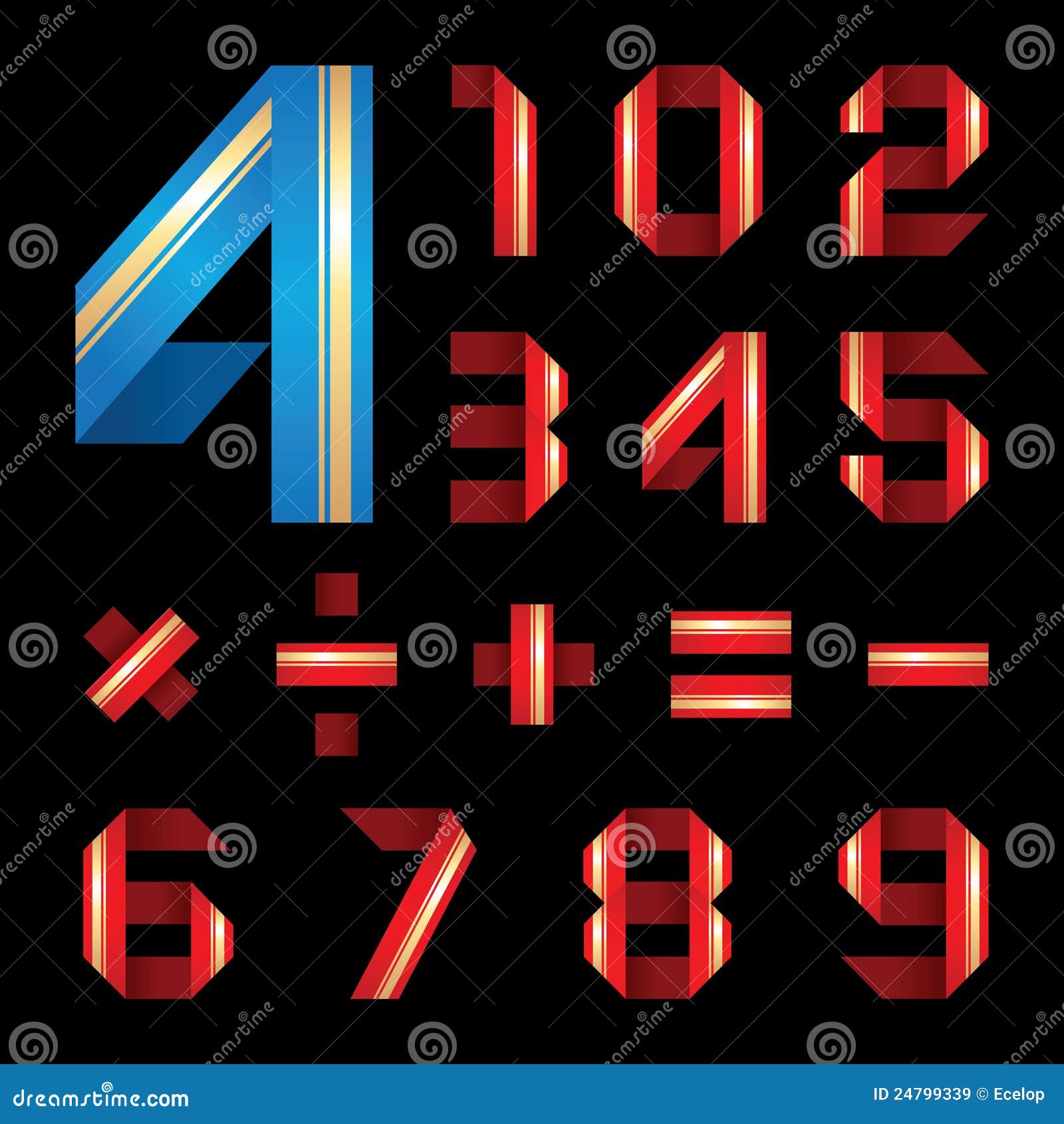 ABC Font from Coloured Paper Ribbon - Set Numerals Stock Vector ...