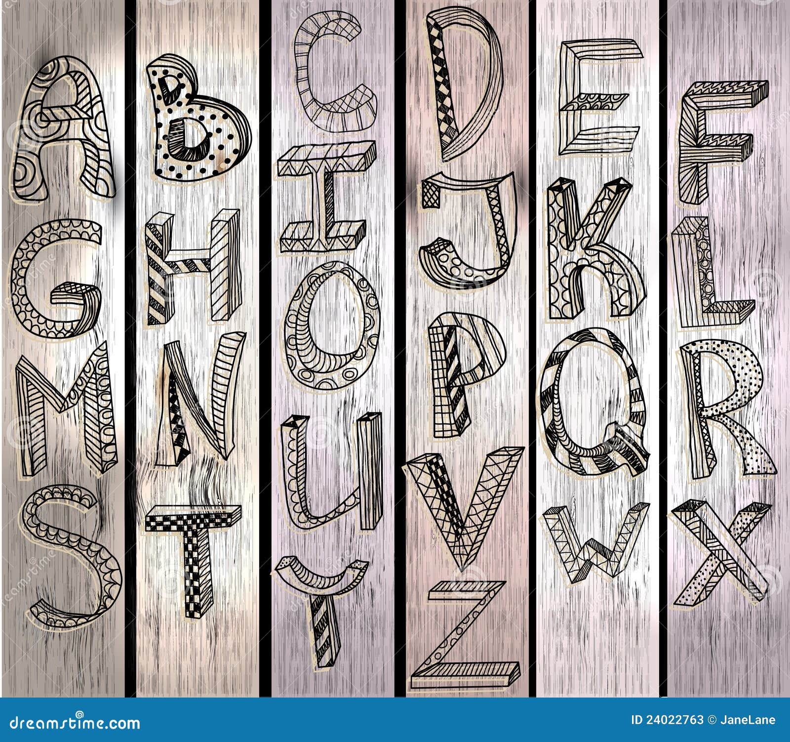 ABC, Hand Drawn Alphabet Over Wood Texture Stock Vector - Illustration ...