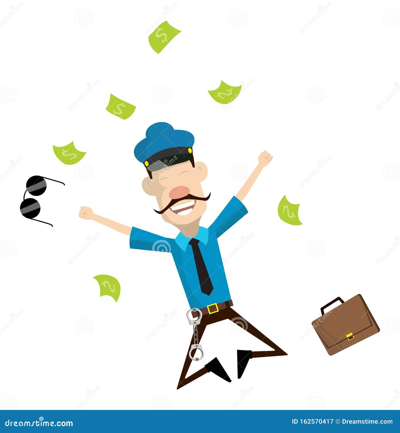 Cartoon Cop Policeman - Jumping in Excitement with Money Stock Vector ...