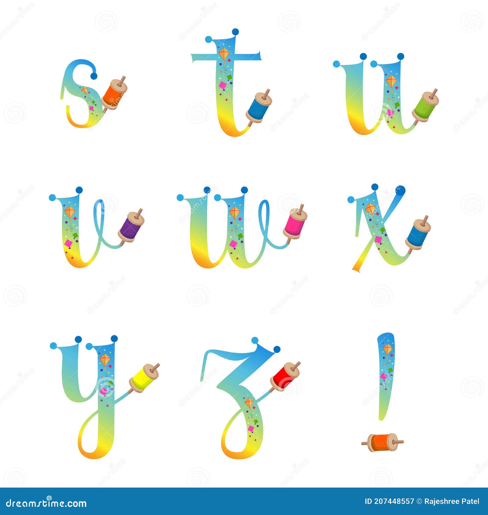 ABC Letters. Kite Flying Font. Makar Sankranti Alphabets. Evening Sky ...