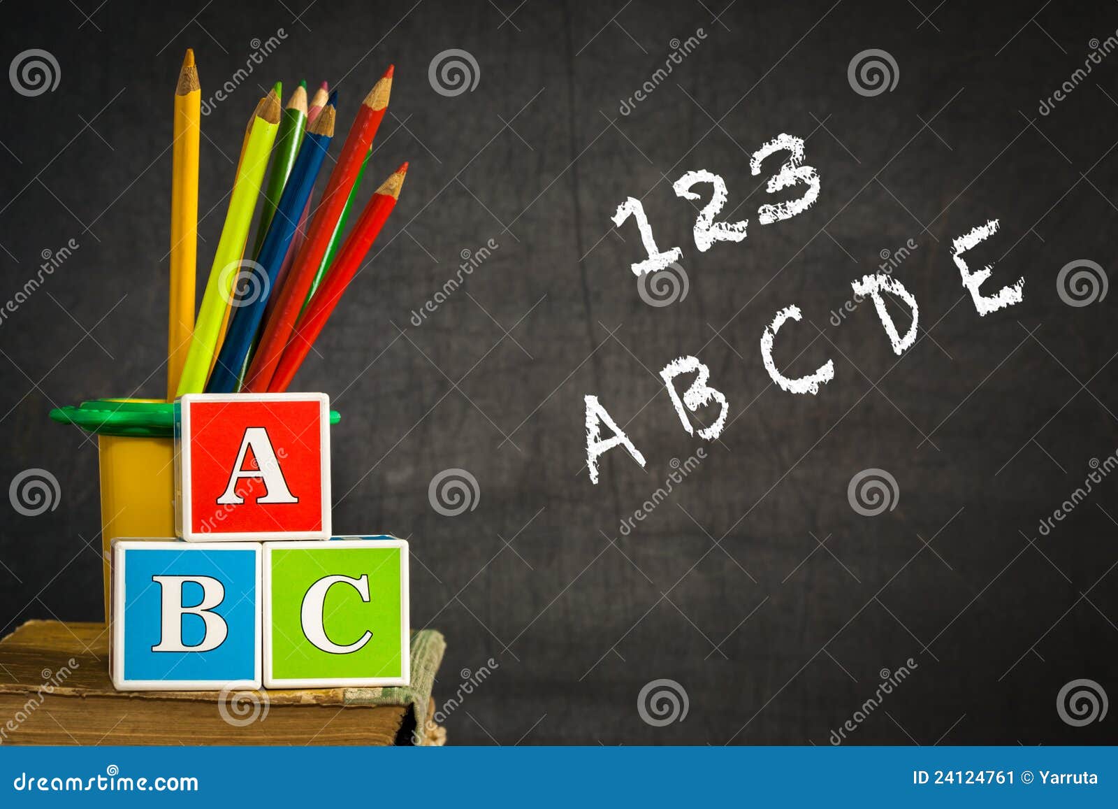 ABC and Multicolor Pencils on Old Book Stock Image - Image of ...