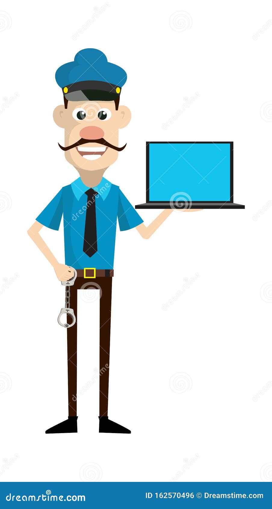 Cartoon Cop Policeman - Presenting a Laptop Stock Vector - Illustration ...