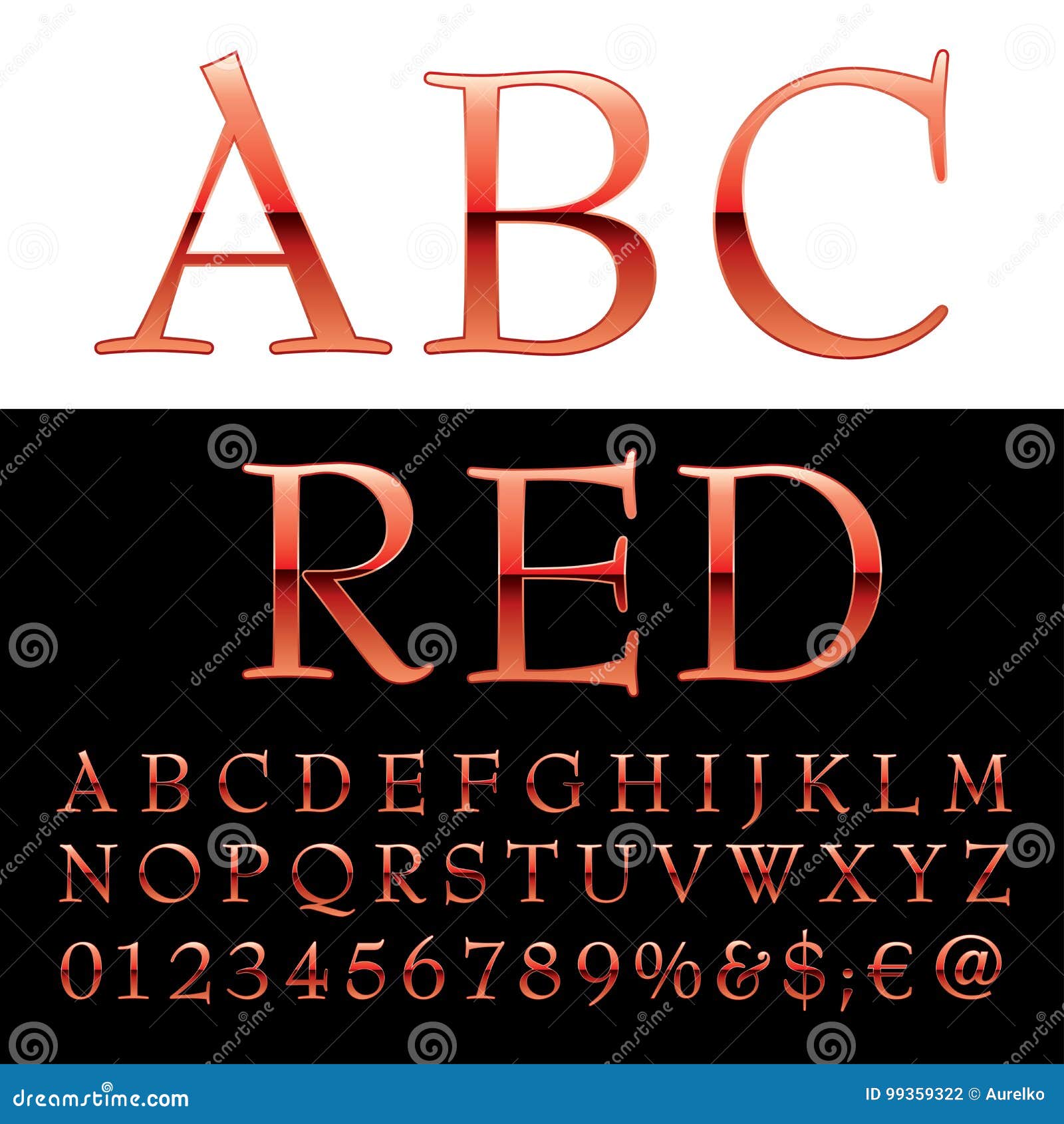Abc red letters stock vector. Illustration of metallic - 99359322