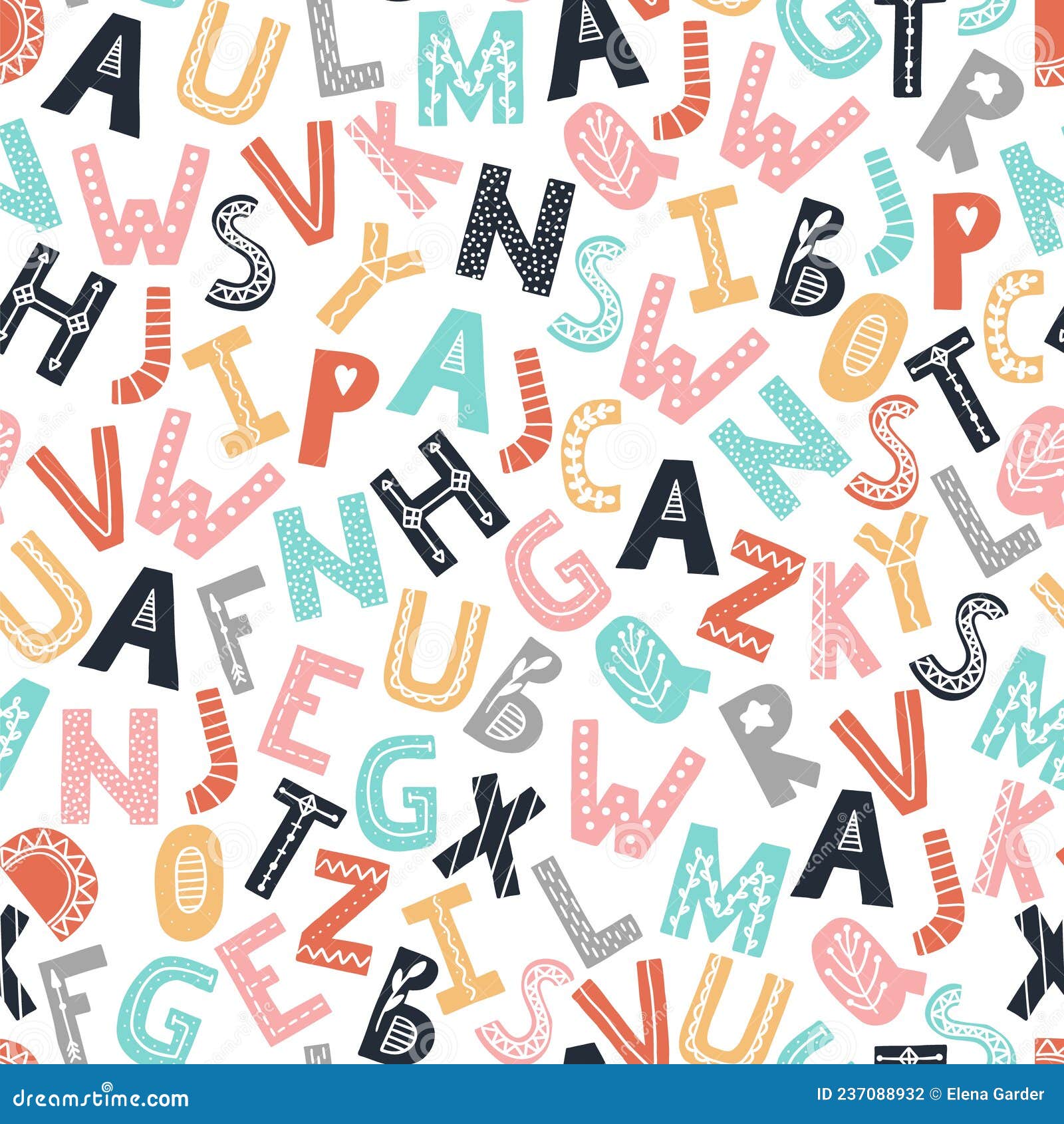 ABC Seamless Pattern. Scandinavian Style Alphabet. Vector Cartoon Hand ...