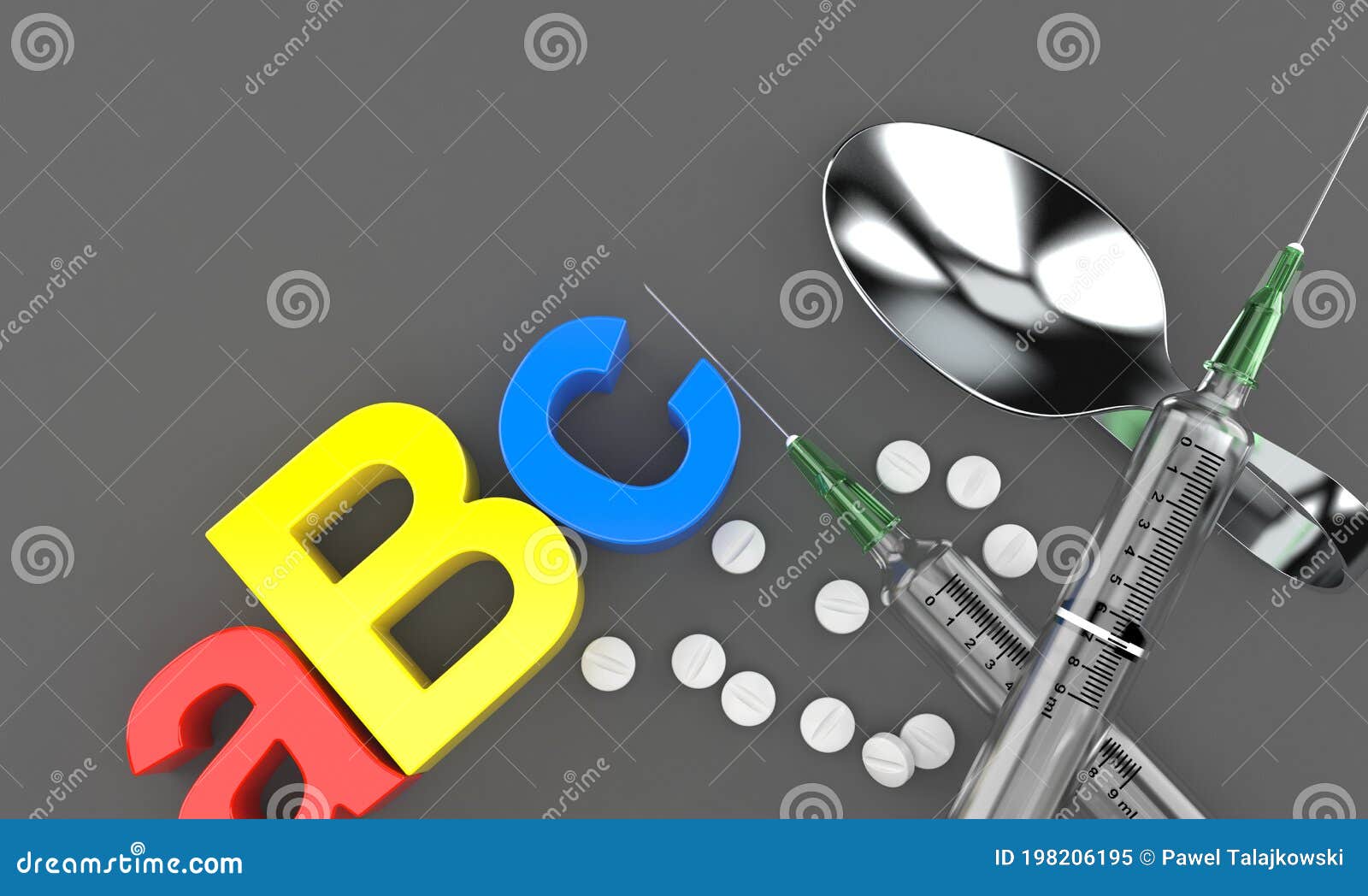 ABC text with drugs stock illustration. Illustration of injection ...