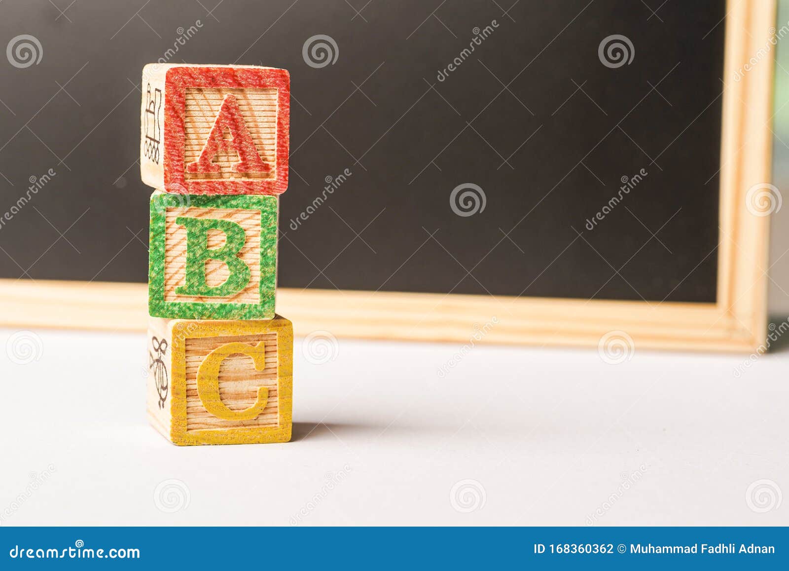 ABC Wooden Blocks Against Chalkboard Stock Photo - Image of equipment ...