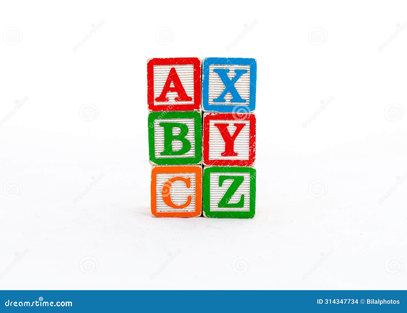 ABC and XYZ Blocks Stacked and Isolated on White Background Stock Photo ...