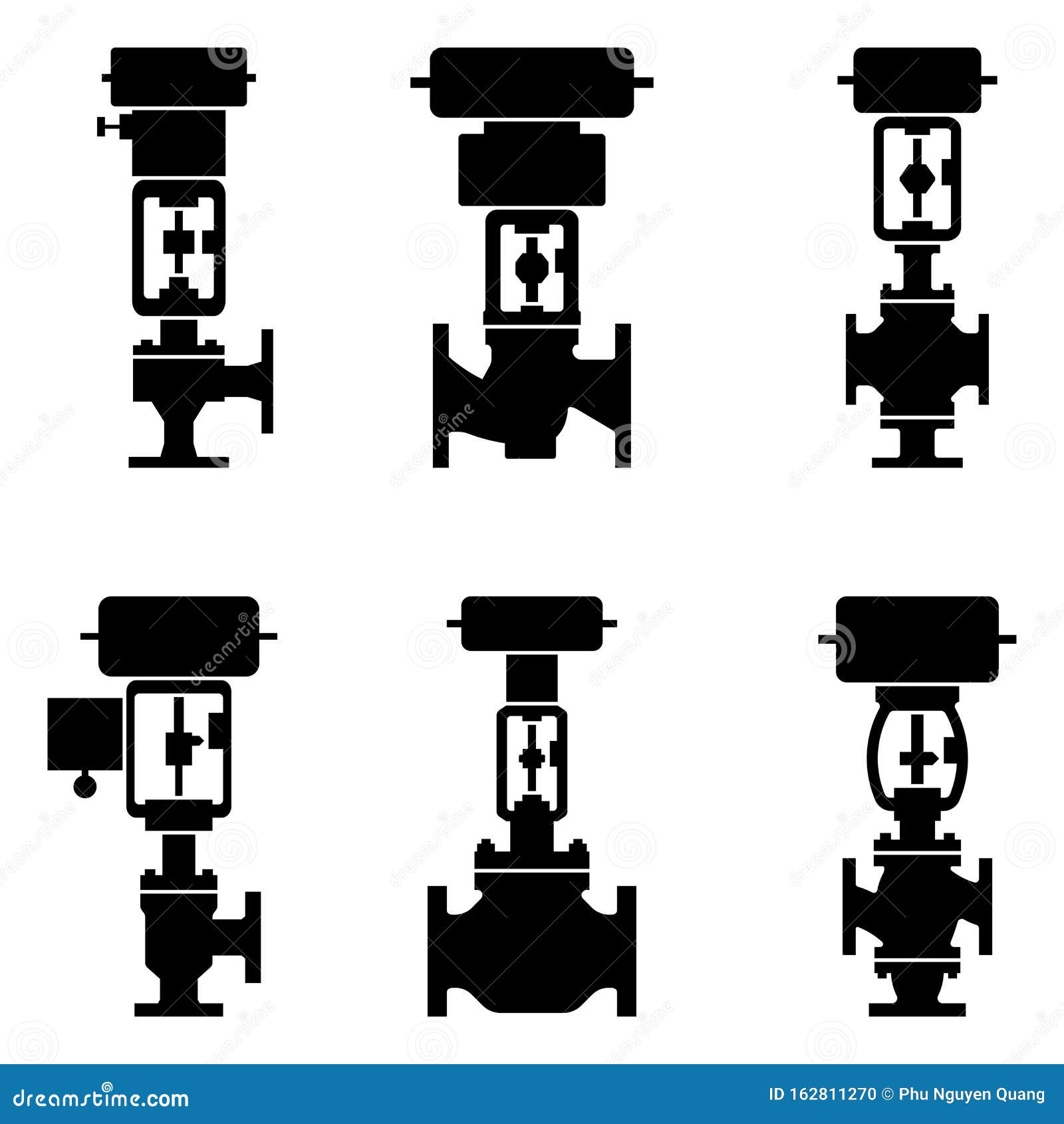Regulating Valve. Pneumatic Control Valve. Silhouette Icons Stock ...