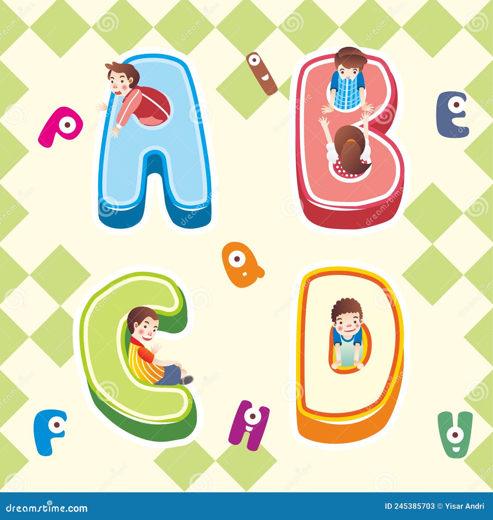 ABCD Alphabet Icon, Kid Playing In Alphabet ABCD Icon Illustration ...