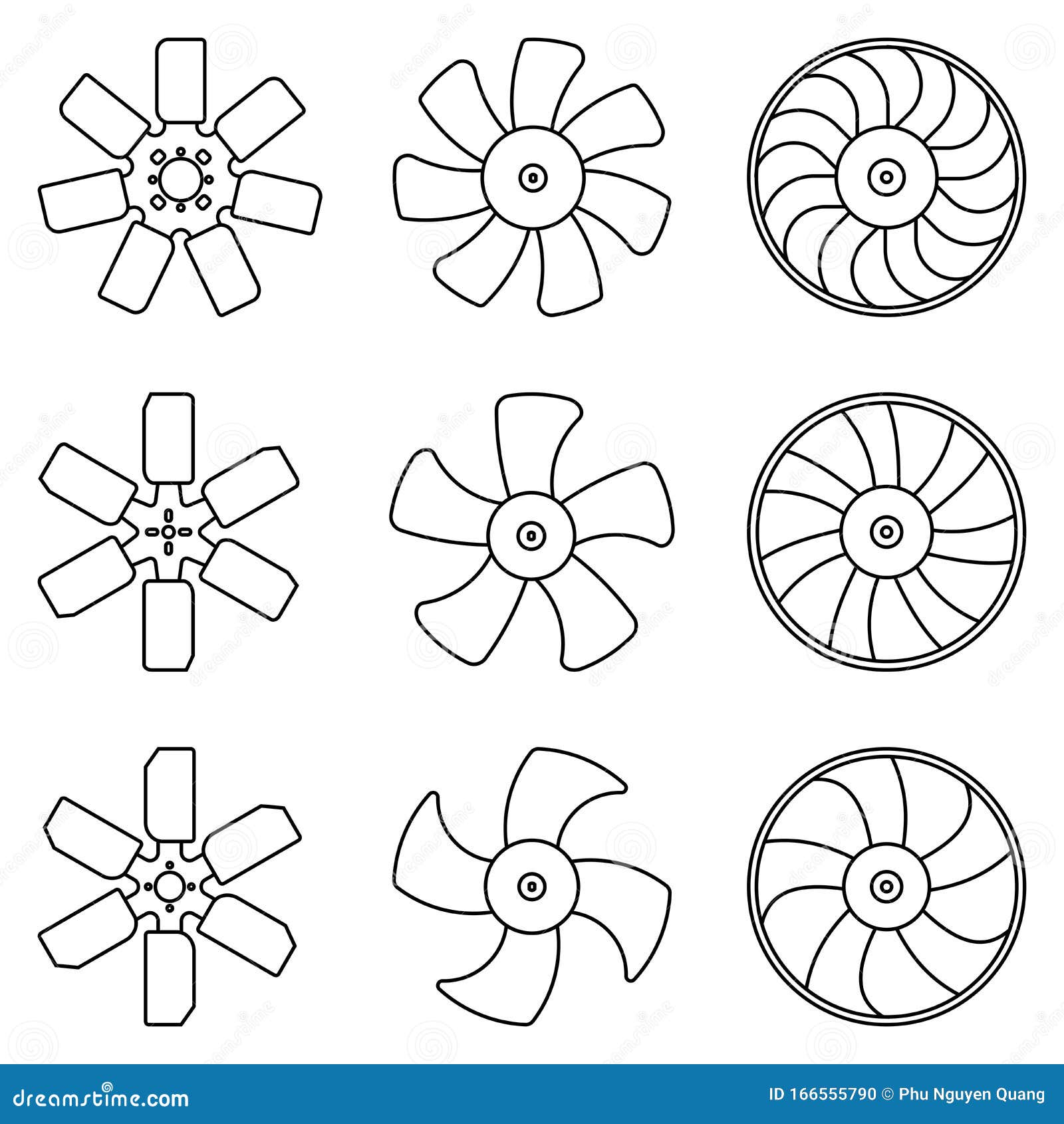 Cooling Fan Blade Icons Set. Car Parts. Vector Thin Line Stock Vector ...