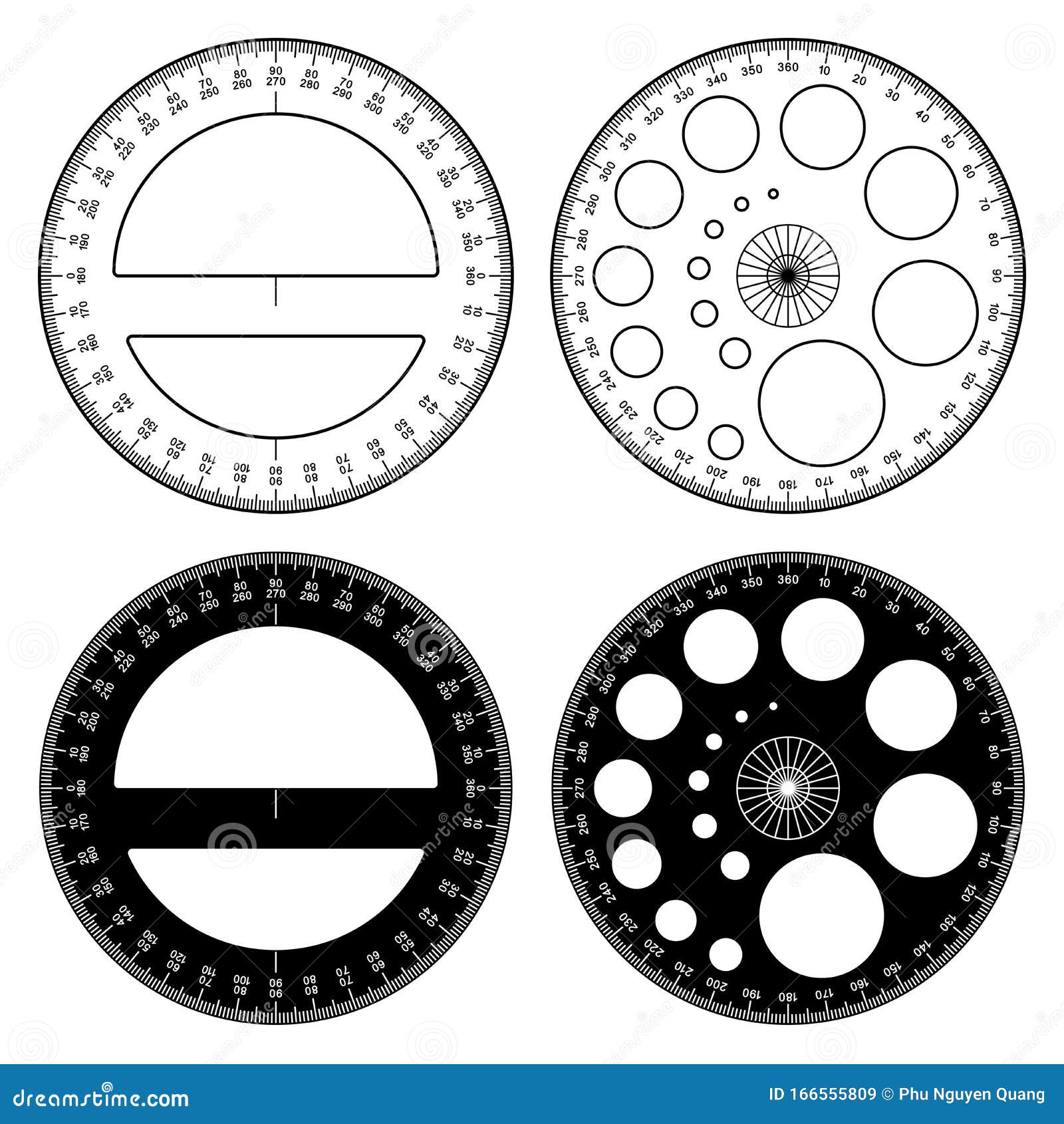 Circular Protractor. Flat Icons. Silhouette and Thin Line Vector Stock ...