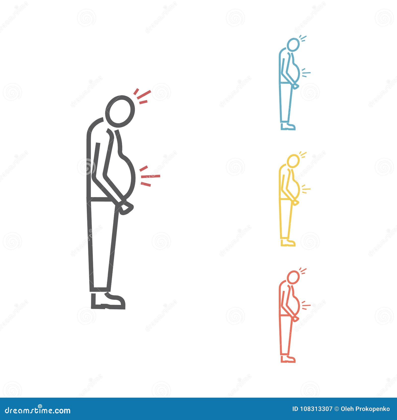 Distended Stomach, Abdominal Distension Line Icon. Cartoon Vector ...