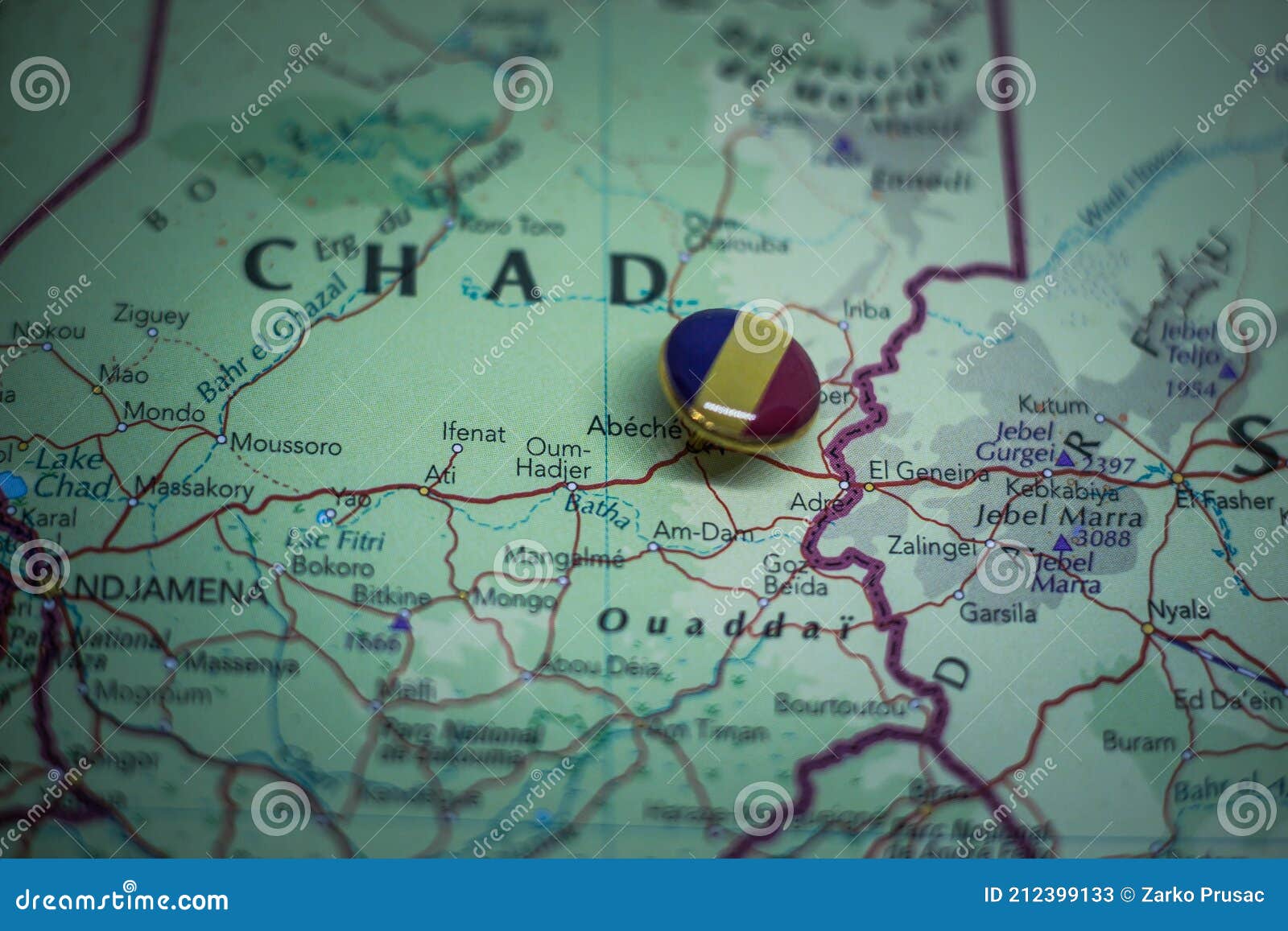 Abeche Pinned on a Map with the Flag of Chad Stock Image - Image of ...