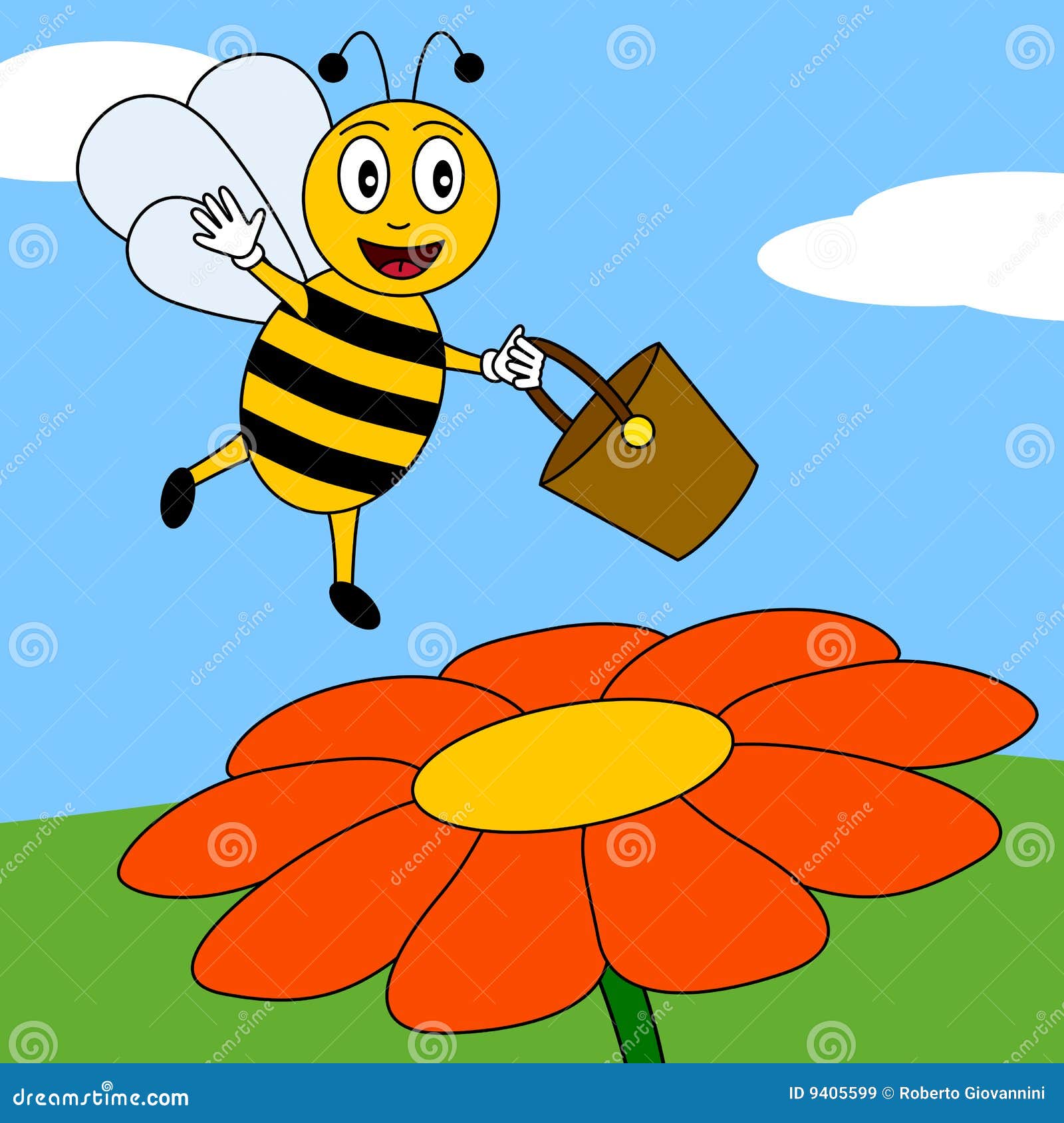 Abeja feliz en una flor ilustración del vector. Ilustración de insecto ...