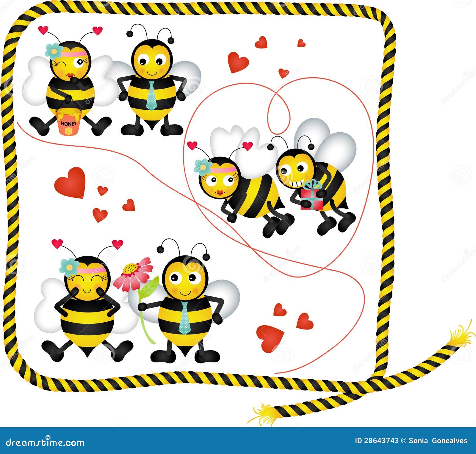Abejas Lindas En Amor De Un Collage Digital Ilustración del Vector ...