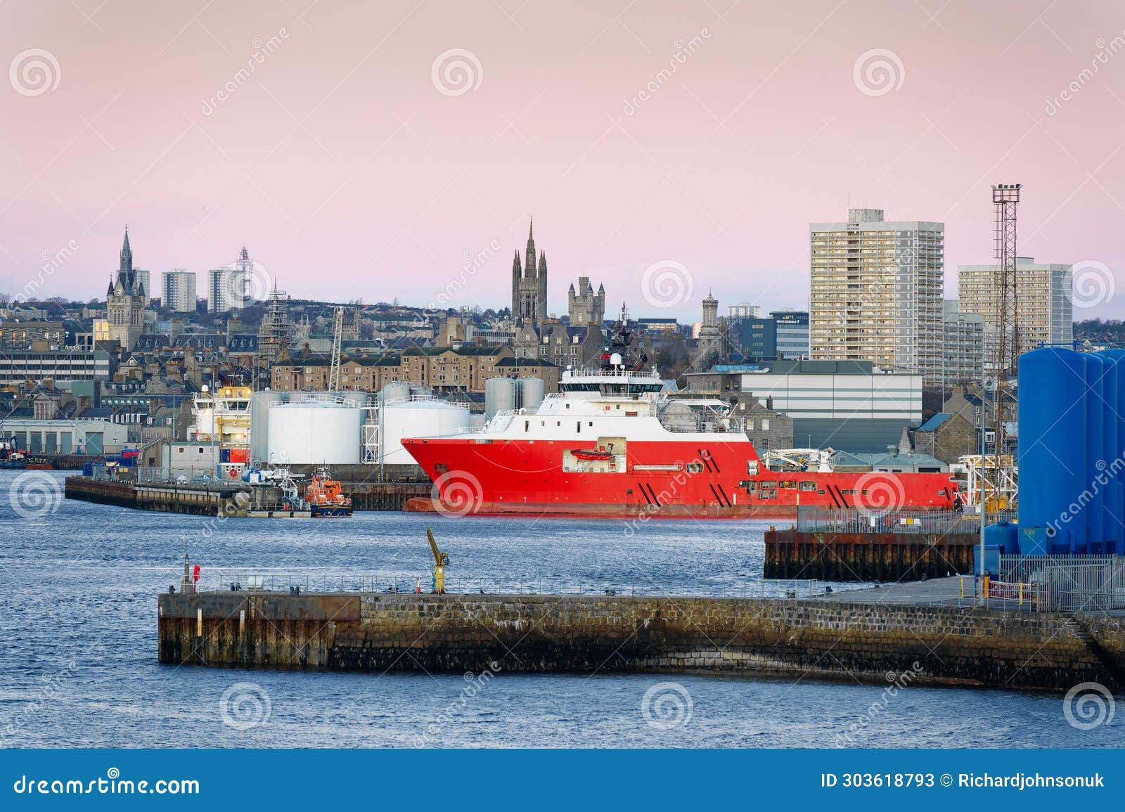 Aberdeen Harbour and Ship Viewed during Sunrise Stock Image - Image of ...