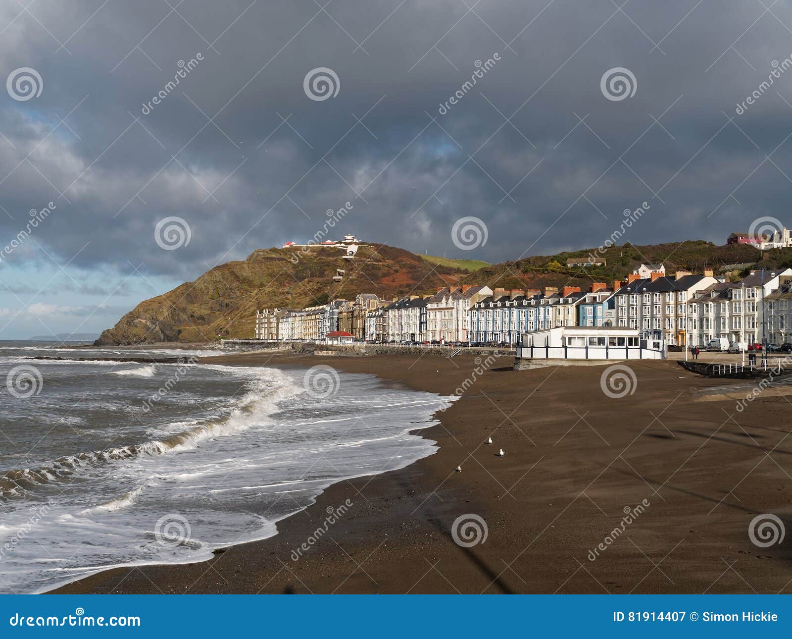 Aberystwyth Beach and Promenade Stock Image - Image of surf, beach ...